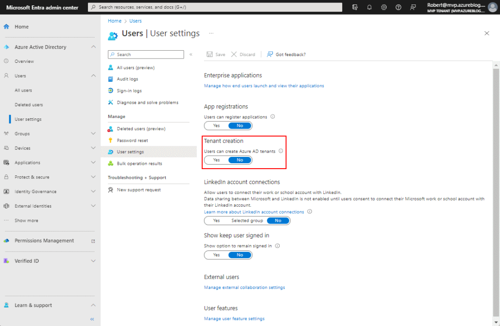 Allow users to Create Azure AD Tenants? – Identity and Azure Cloud Allow users to Create Azure AD Tenants? – Identity and Azure Cloud